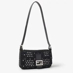 Fendi Baguette® 26424 Re Edition Bag With Black Embroidery And Mirrors